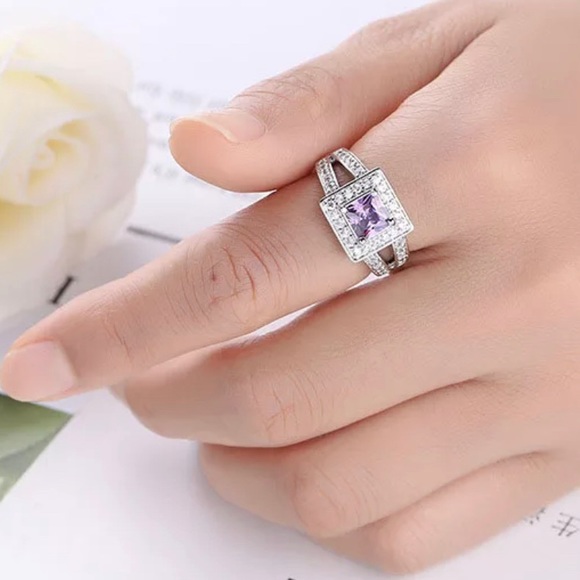 Jewelry | 925 Sterling Silver Purple Princess Cut Ring Sz 9 | Poshmark